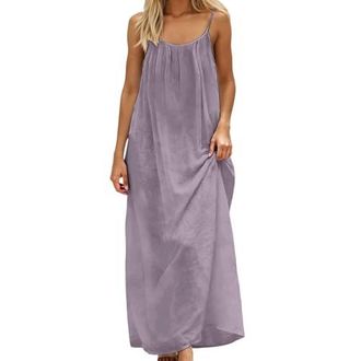Generic Robe cami dos nu pour femme - Robe d&eacute;t&eacute; respirante - Robe de plage ample - Robe longue fluide - Robe de vacances sans bretelles - Couleur unie, 01 vio