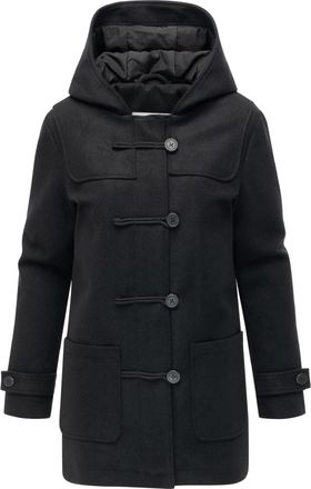Ragwear Damen leichter, kurzer Wintermantel in Wolloptik mit Reißverschluss und Knopfleiste im Duffle Style Parka Duffina YOUMODO Black Gr. XXL