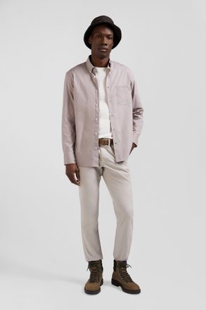 Eden Park Chemise En Popeline De Coton Grise Col Boutonn&eacute; Et Coudi&egrave;res Imprim&eacute;es Coupe Regular