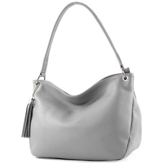 modamoda.de T154 - ital Schultertasche Umh&auml;ngetasche aus Leder, Farbe:Telegrau