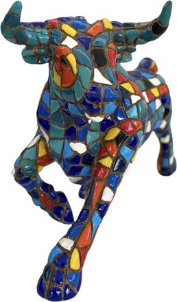 Generico Blauer Stier in Mosaik aus der Kollektion Trencadis Antonio Gaudí, Mosaikfigur, Dekofigur, Bulle Mosaik