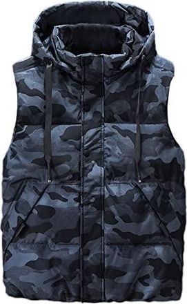 ICEGREY Doudoune sans Manche Gilet pour Homme à Capuche Amovible Hiver Puffer Blouson Chaud Veste, Bleu Camouflage, 5XL