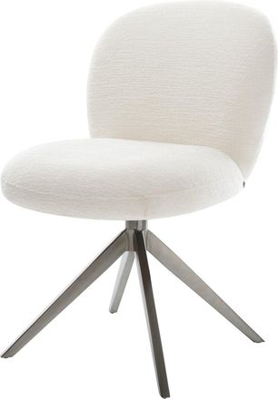 DELIFE Esszimmerstuhl Nube-Flex Kreuzgestell breit Graphit Bouclé Soft Beige 360° drehbar Wippfunktion Taschenfederkern