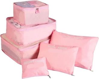 Generic 6-teiliges Packw&uuml;rfel-Gep&auml;ck-Organizer, Reise-Aufbewahrungsbeutel for Kleidung, Schuhe, Toilettenartikel, tragbares Koffer-Organisationsset(Pink-L)