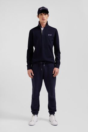 Eden Park Maillot Manches Longues En Coton Bleu Marine Applications De Tissu Cravate Cercl&eacute; Coupe Regular