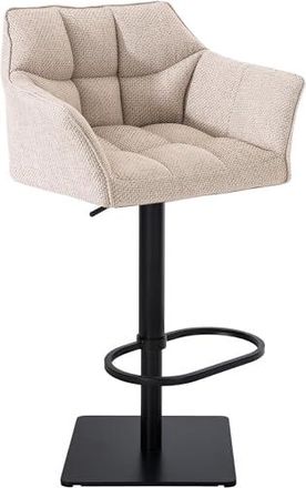 Clp Tabouret De Bar Damaso en Tissu avec Dossier Et Accoudoirs I Chaise Haute Confortable Pivotante avec Hauteur R&eacute;glable, Couleur:Ivoire, Couleur du Cadr