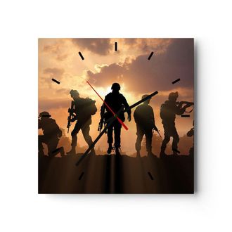 Arttor Modern Wanduhr Armee Waffen Sonne Militär 40x40cm Quadrat Groß Wand Uhr Glas Analog Zimmeruhren Küche Büro Wohnzimmer Glasuhr Wall Clock Dekoration De