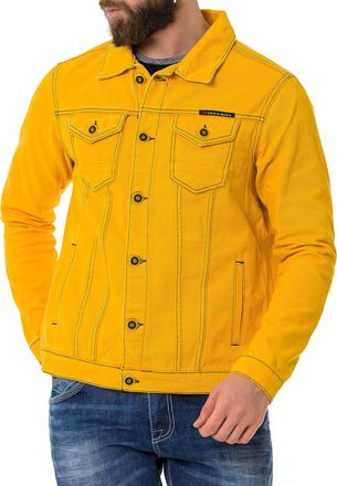 Cipo & Baxx Herren Jeansjacke CJ289 Gelb - Denimjacke im Casual Streetwear Stil mit Kn&ouml;pfen & Brusttaschen - &Uuml;bergangsjacke f&uuml;r Alltag & Freizeit - CJ289 Gelb XXL