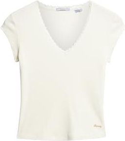 Superdry Essential Lace Trim V Tee W6011874A Off White Taille 6/8, Manteau pour Femme, 34-36