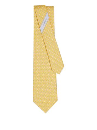 Ferragamo cravate en soie &agrave; imprim&eacute; monogramm&eacute; - Jaune