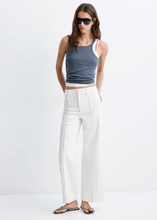 Mango Weit geschnittene High-Waist-Jeans wei&szlig; - Damen - 32 - MANGO