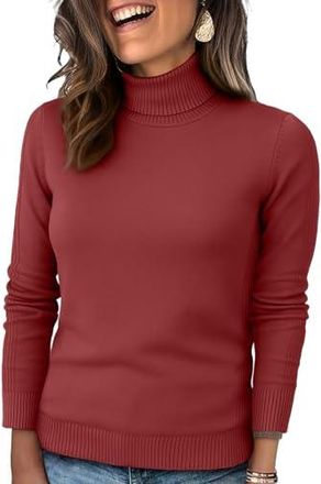 Generic Pull Femme Hiver Chaud col Montant Mode Ample Sweatshirts Couleur Unie Pull Femme Chic et El&eacute;gant D&eacute;contract&eacute; Manche Longue Jumper Tops Vin Rouge
