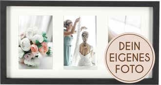 Wackadoo Bilderrahmen Holz Collage mit eigenem Foto (hochformat) 10x15 cm schwarz dein eigenes Foto - Bilderrahmen Wunschmotiv - Personalisiertes Geschenk - Wu