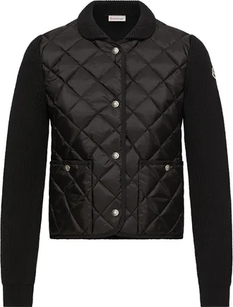 Moncler Moncler Cardigan En Laine &Agrave; Matelassage En Losanges, Femme, Noir, Taille: Xs