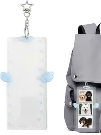 Generico Generico Porte-cl&eacute;s avec photo - Clip avec rabat en carton transparent 15 x 8 cm | Pendentif avec et cadre photo de style dessin anim&eacute; - Pour femme ho