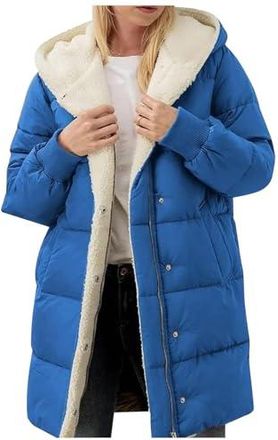 Generic Manteaux longs dhiver tendance pour femme - Doudoune doubl&eacute;e en polaire Sherpa - Manteau dhiver surdimensionn&eacute; &agrave; manches longues pour femmes, bleu, XX