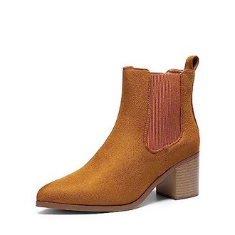 Dream Pairs Bottines Chelsea &agrave; bout pointu et talon &eacute;pais pour femme, Daim marron clair, 7.5