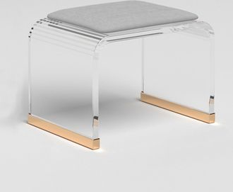 Generic Durchsichtiger Acrylhocker Mit Samtkissen - Moderne Bank Mit Goldbesatz for Schminktisch, Eingangsbereich, Schlafzimmer(Clear+Grey,H25cm/9.8in)