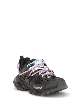 Balenciaga Womens Sneakers Track Trail Black-Pink-Blue-Beige Upper Polyester Lace-Up Shoes Black/pink/blue/beige Flat
