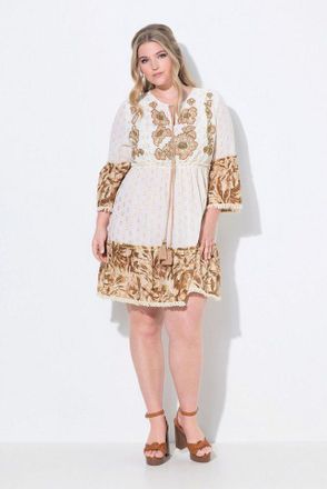 Miamoda Longbluse Tunika A-Linie Bl&uuml;ten-Stickereien 3/4-&Auml;rmel