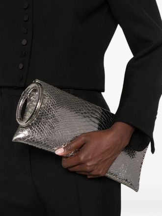 Tom Ford Womens Clutch Aura Silver Calfskin Leather Bags