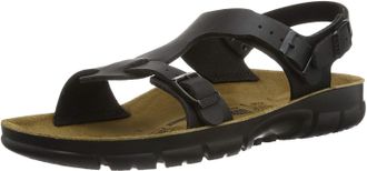 Birkenstock Classic Saragossa Birko-Flor, Damen Kn&ouml;chelriemchen Sandalen mit Keilabsatz, Schwarz (Schwarz), 38 EU