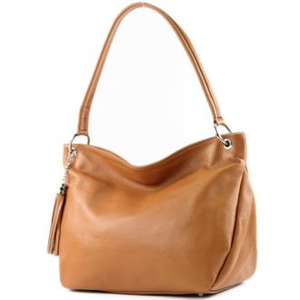 modamoda.de T154 - ital Schultertasche Umh&auml;ngetasche aus Leder, Farbe:Camel2021