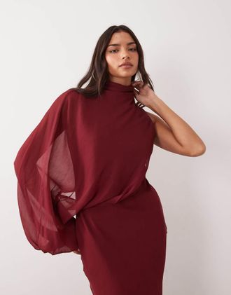 Asos ein&auml;rmliges Maxikleid mit Blouson-Overlay und schr&auml;gem Schnitt in Beerenton-ROT