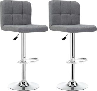 IntimaTe WM Heart Lot de 2 Tabourets de Bar Hauteur R&eacute;glable Avec Dossier en Tissu Socle et Repose-Pieds Chrom&eacute;s Gris fonc&eacute;