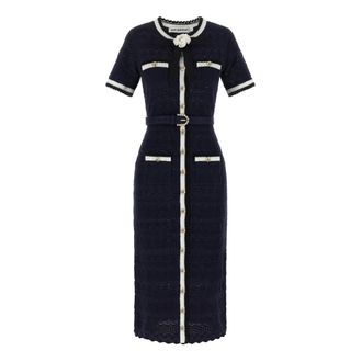 Self Portrait Pointelle Strick Midikleid - - Dresses - Damen - Blau - L