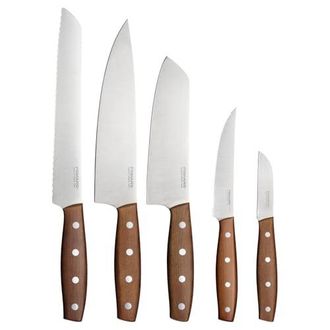 Fiskars Folken Messer-Set, 5-teilig, Kochmesser, Santokumesser, Brotmesser, Tomatenmesser und Sch&auml;lmesser, Klingen aus deutschem Edelstahl, Griffe aus FSC-zer