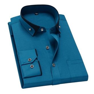 Generic Chemise habill&eacute;e extensible for hommes - Chemise d&eacute;contract&eacute;e daffaires sans plis avec col contrast&eacute;, coupe confortable &agrave; manches longues boutonn&eacute;e(Da