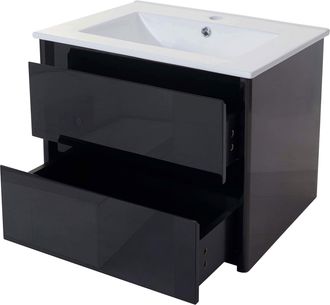 Mendler Waschbecken + Unterschrank HWC-B19, Waschbecken Waschtisch Badezimmer, Hochglanz 50x60cm - schwarz