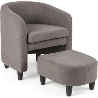 Costway Sessel mit Fu&szlig;hocker, gepolsterter Clubsessel mit Massivholzrahmen & rutschfesten Filzpolstern, Akzentstuhl Relaxsessel f&uuml;r Wohnzimmer