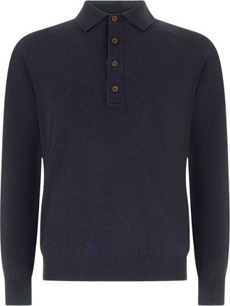 KANGRA Polo aus Wolle und Baumwolle mit Kn&ouml;pfen - - Tops - Herren - Blau - 2XL