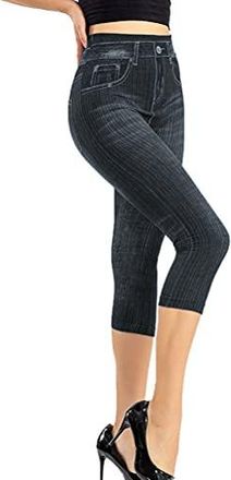 Onsoyours Femme 3/4 Pantalons Capri avec Un Look Denim Taille Basse Femmes Capri Taille Haute Fleur Brodé Pantalon Jeans Leggings à Grandes Tailles A Noir XXL