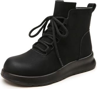 Generic Bottes de neige plates pour femme - Confortables - Bout rond - Lacets - Chaussures dhiver chaudes avec fermeture &eacute;clair lat&eacute;rale, Noir, 38.5 EU