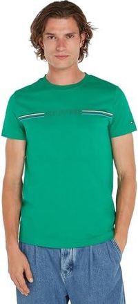 Tommy Hilfiger T-Shirt Manches Courtes Homme Stripe Chest Tee Col Ras-du-Cou, Vert (Olympic Green), XS