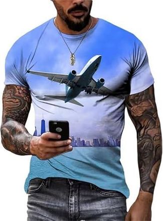 Keephen T-Shirt &agrave; col Rond pour Hommes/Femmes avec Graphique davion Impression 3D da&eacute;ronef Manches Courtes Pull d&eacute;contract&eacute;
