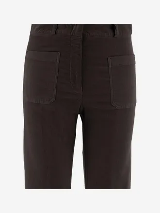 Ql2 Quelledue Womens Pants Stretch Cotton Velvet Dark Brown Trousers