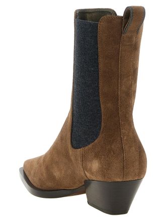 Brunello Cucinelli Suede Cuban Heel Chelsea Boots - Brown