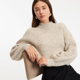 La Redoute Collections Pull Col Rond En Grosse Maille En Laine M&eacute;lang&eacute;e