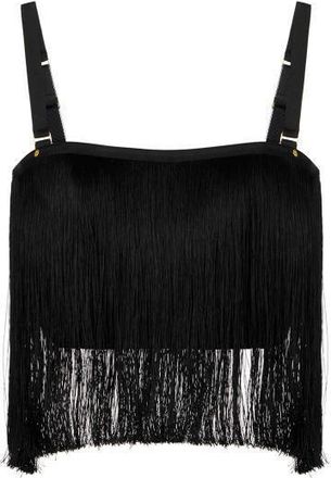 Elisabetta Franchi Femme, Tops, Noir, Taille: 38 FR Tulle Top with Fringes