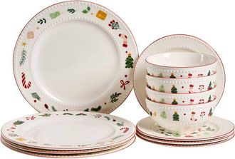 Beliani Tafelservice 12-teilig SAFFRON Porzellan Wei&szlig;