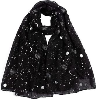 World of Shawls &Eacute;charpe longue pour femme Paillettes Stardust Unie/perl&eacute;es/brod&eacute;e/dentelle, Moon Light Noir, 39 x 72 Inches