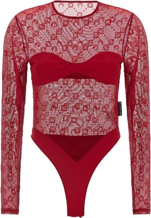 Marine Serre Femme, Tops, Rouge, Taille: 36 FR Moonogram Mesh Flock Bodysuit