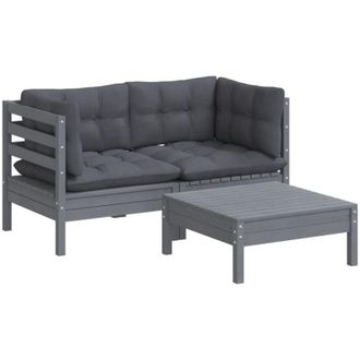 vidaXL Vidaxl - Salon de jardin 3 pcs avec coussins anthracite bois de pin