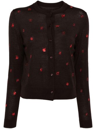 JNBY cardigan orn&eacute; de sequins &agrave; motif papillon brod&eacute; - Rouge