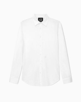 A|X Armani Exchange Herren Langarm Regular Fit Baumwolle Satin Button Down, Cremewei&szlig;, L