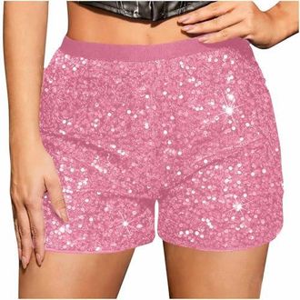 Generic Short &agrave; paillettes pour femme - Taille haute - &Eacute;l&eacute;gant - Couleur unie - Bande &eacute;lastique - Taille haute - Y2K - Pantalon chaud &agrave; paillettes - Pour f&ecirc;te